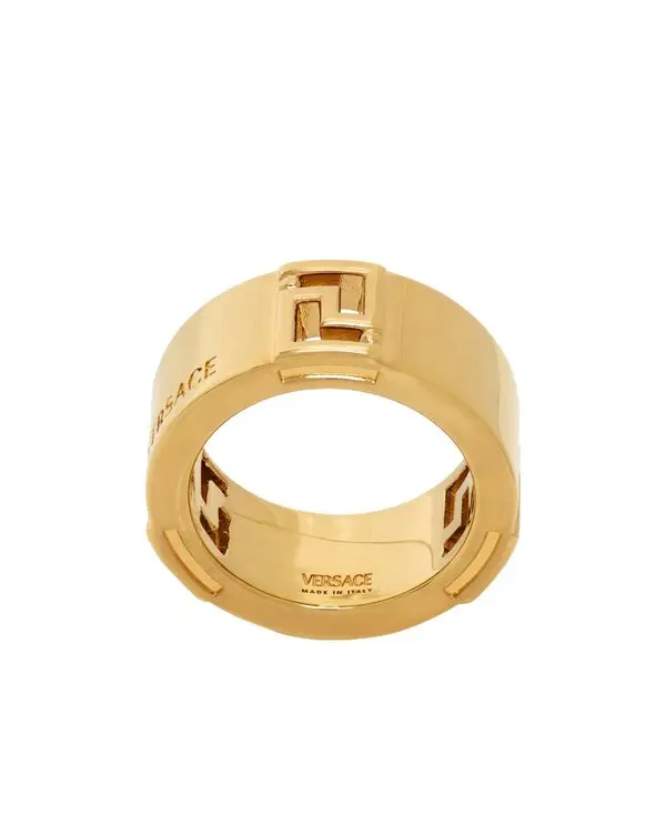 Versace Gold Tone Logo Ring - Yellow