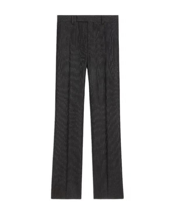 Celine Flared Cropped Pants In Striped Flannel - Black