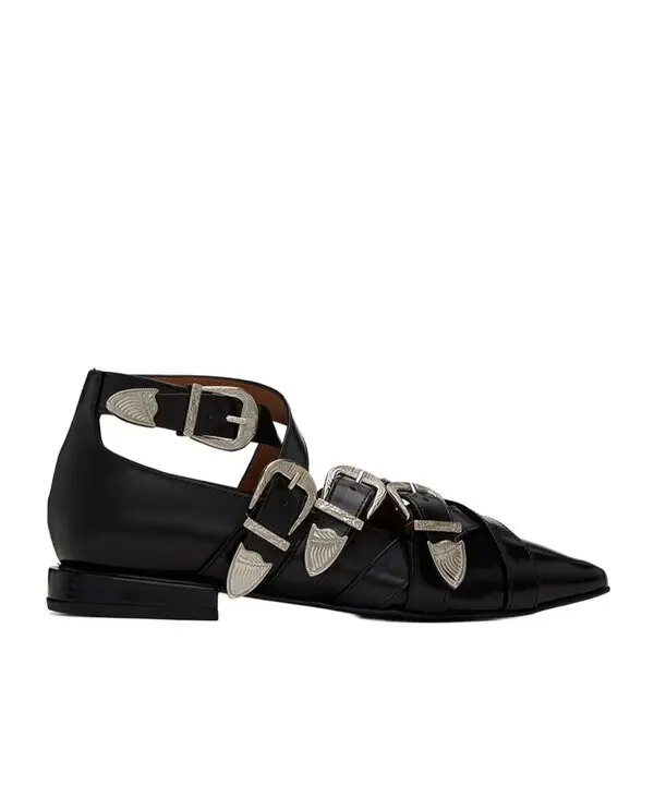 Toga Buckled Pointed Toe Loafers - Black