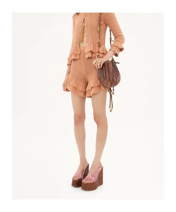 Chloé Ruffled Crochet Knit Mini Shorts