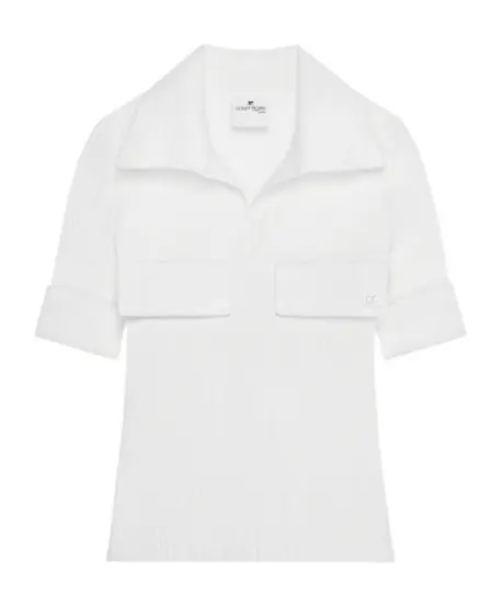 COURREGES Short Sleeve V-neck Top With Fake Pockets - White