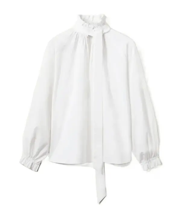 La DoubleJ Tie Neck Cotton Blouse - White