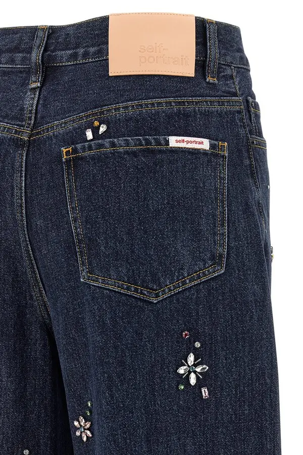 SELF-PORTRAIT Crystal Flower Embellished Jeans