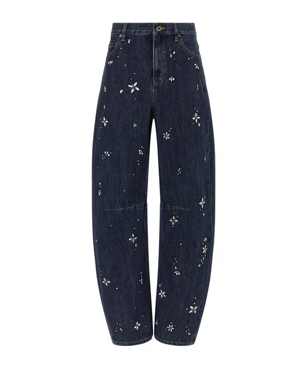 SELF-PORTRAIT Embellished Barrel Leg Jeans - Black