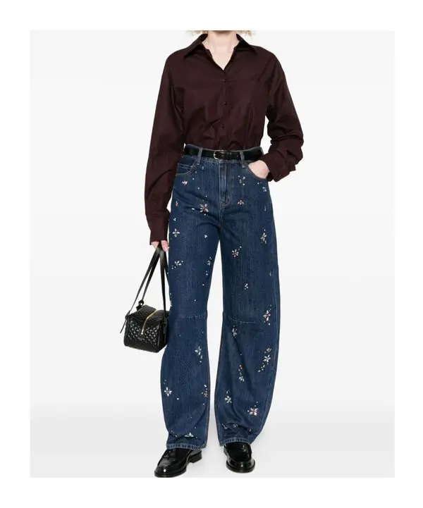 SELF-PORTRAIT Embellished Barrel Leg Jeans