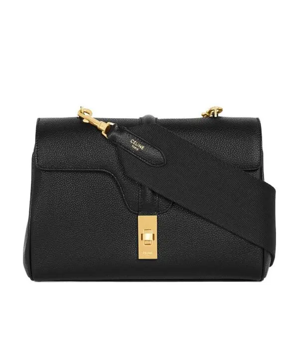 Celine Teen Soft 16 Bag In Grained Calfskin - Black