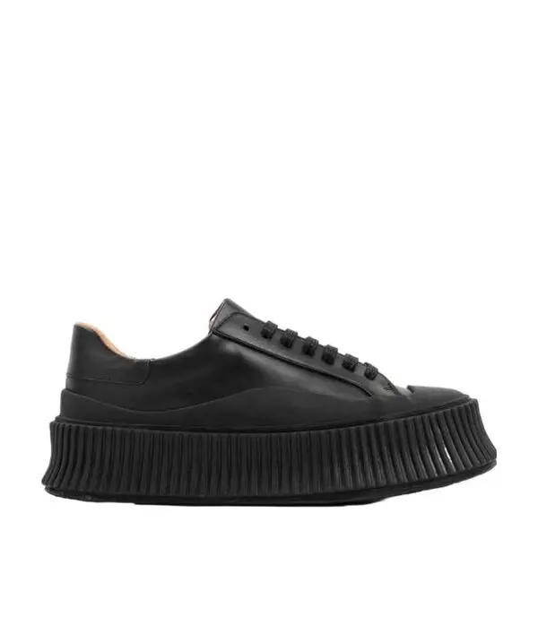 JIL SANDER Round Toe Lace Up Sneakers - Black