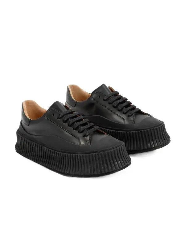 JIL SANDER Round Toe Lace Up Sneakers - Black