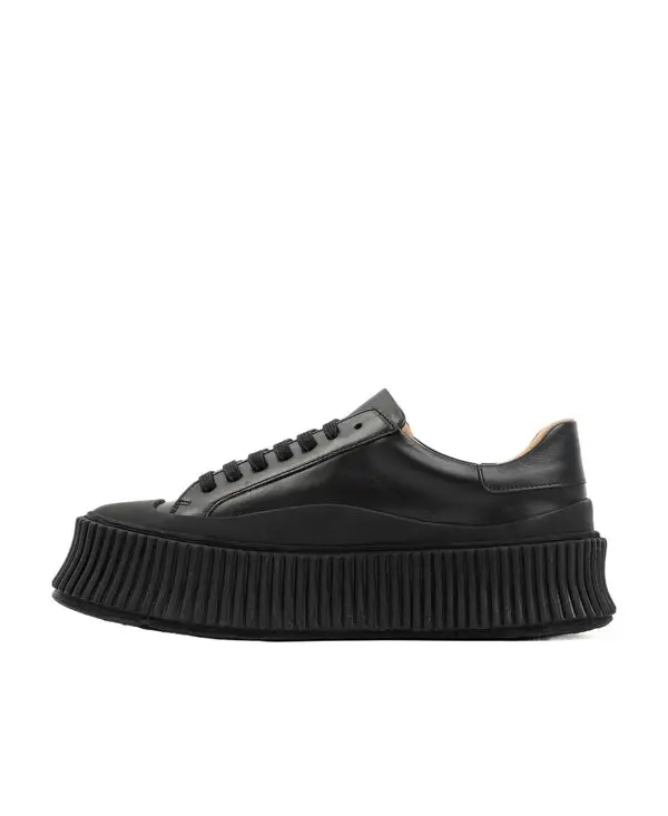 JIL SANDER Round Toe Lace Up Sneakers - Black
