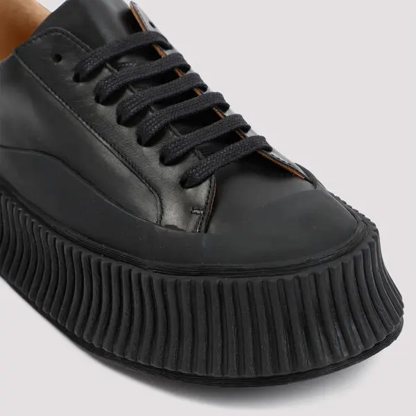 JIL SANDER Round Toe Lace Up Sneakers - Black