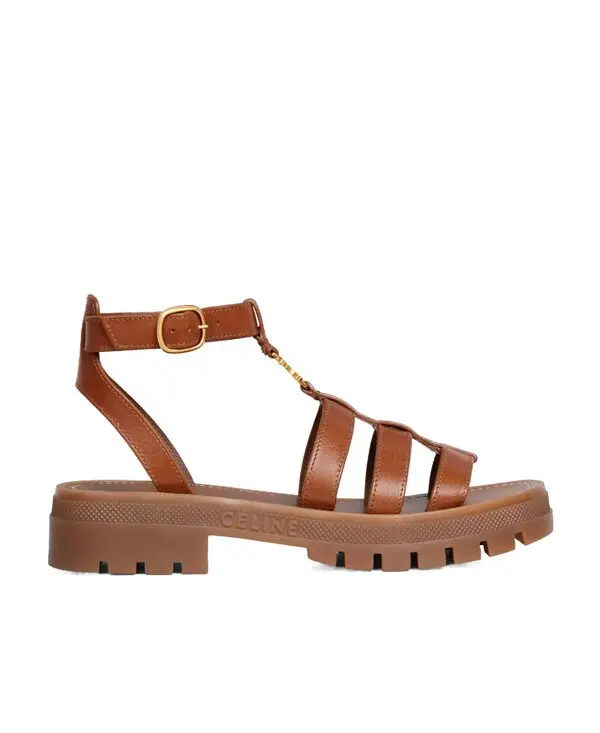 Celine Calfskin Clea Triomphe Gladiator Sandals - Tan