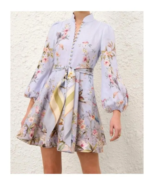 Zimmermann Rebellion Button Mini Dress - Blue Aviary