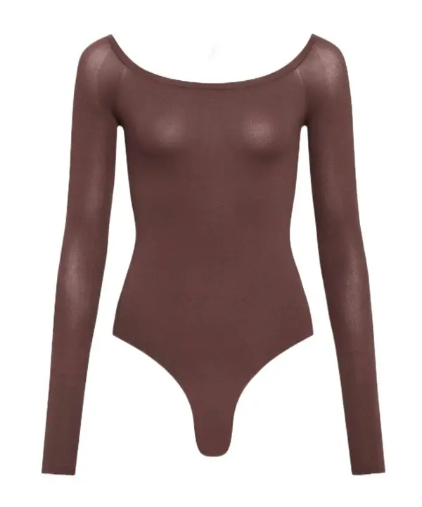 Alaïa Second-skin Knit Off-shoulder Bodysuit - Chocolate