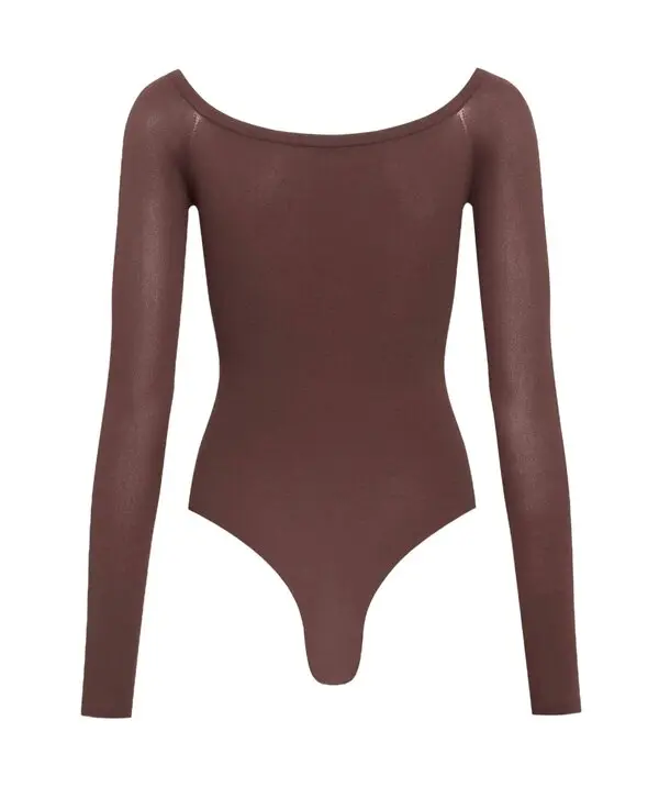 Alaïa Second-skin Knit Off-shoulder Bodysuit - Chocolate