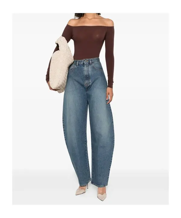 Alaïa Second-skin Knit Off-shoulder Bodysuit - Chocolate