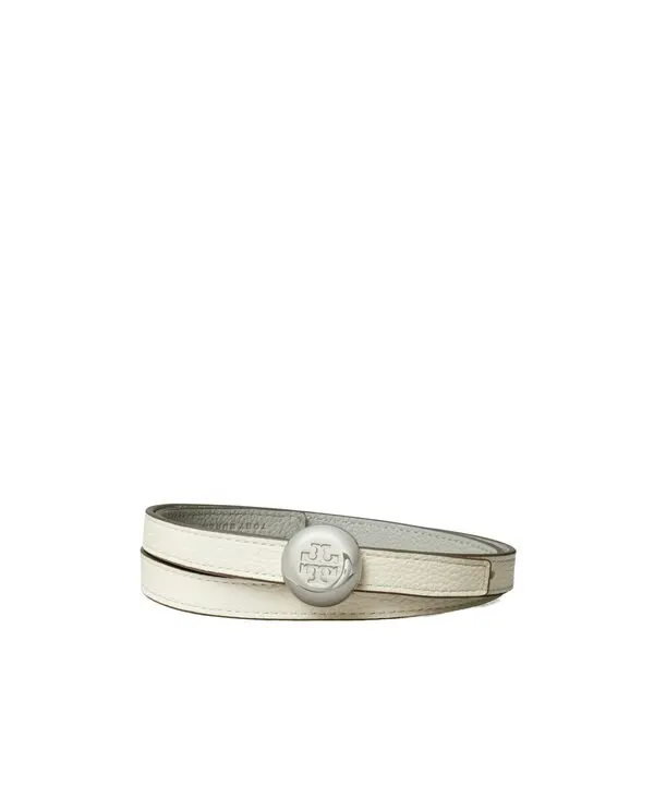 Tory Burch Romy Reversible Belt With Circular Logo Buckle - Warm White/light Granite