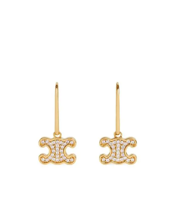 Celine Triomphe Rhinestone Earrings In Brass With Gold Finish And Crystals - Yellow