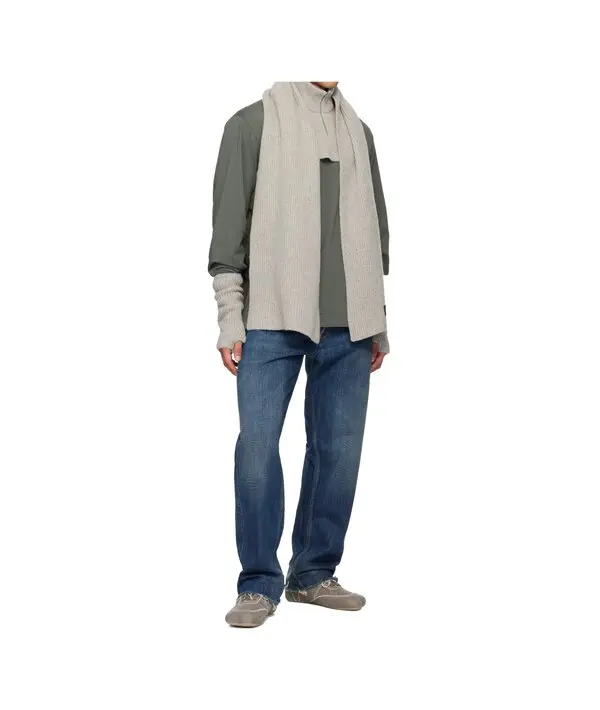 MAISON MARGIELA Ribbed Knit Fingerless Gloves With Drawstring Logo Patch - Grey