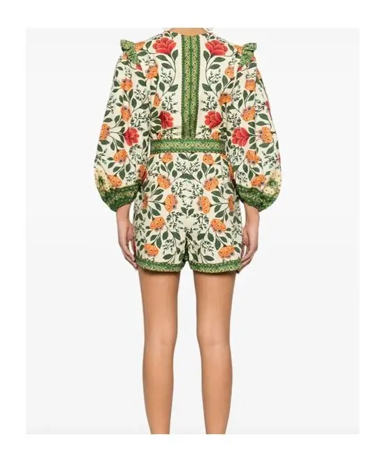 Farm Rio V-neck Printed Jumpsuit With Belted Waist