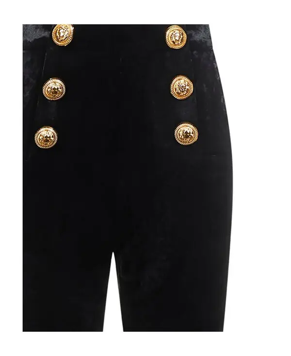 Balmain Skinny Velvet Trousers With Embossed Gold Buttons