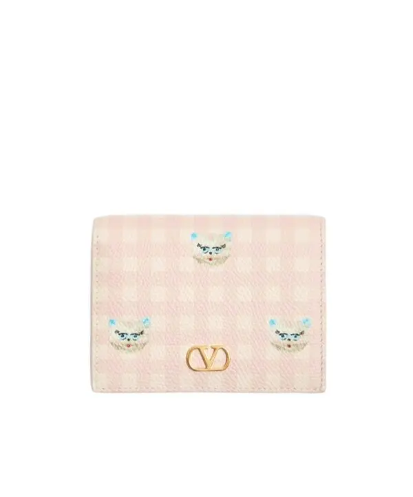 Valentino Garavani Checkered Wallet - Ivory/pink