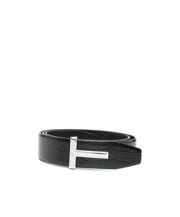 TOM FORD Embossed Reversible Belt With T-shaped Logo - Black