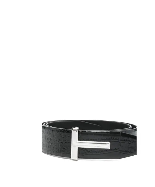 TOM FORD Embossed Reversible Belt With T-shaped Logo - Black