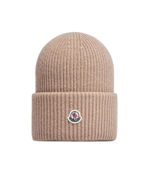Moncler Logo Patch Knitted Beanie - Light Pink