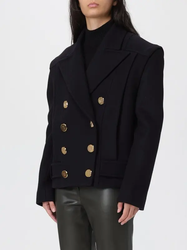 Balmain Double Breasted Long Sleeved Coat - Black