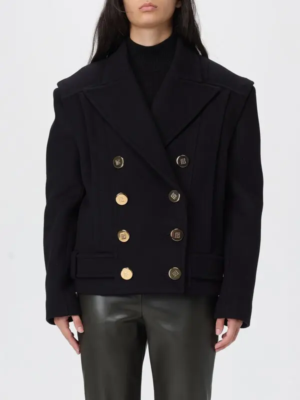 Balmain Double Breasted Long Sleeved Coat - Black