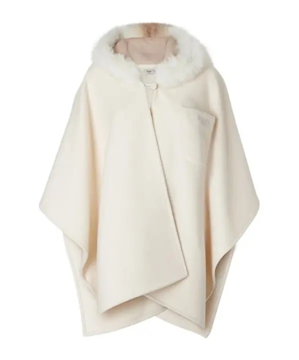 Fendi Wool Poncho With Shearling Hood