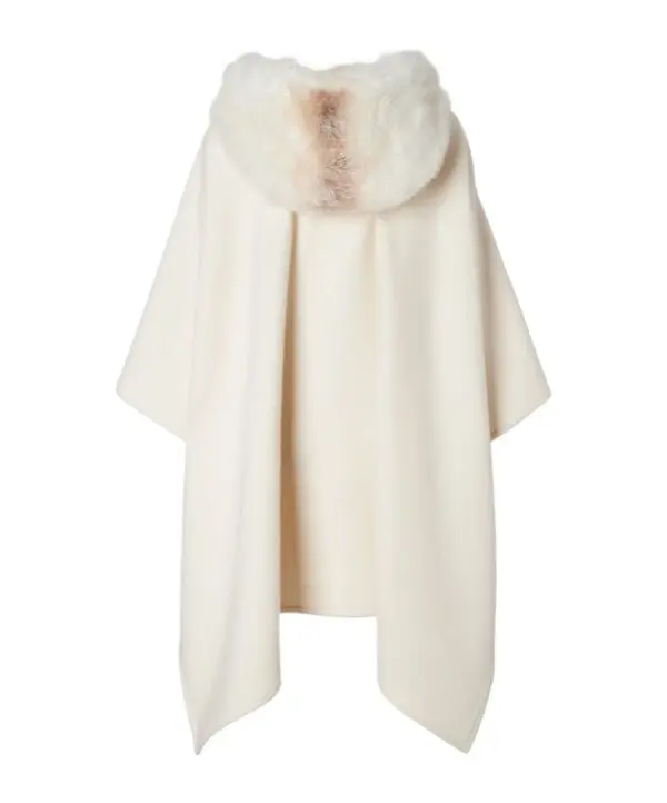 Fendi Wool Poncho With Shearling Hood