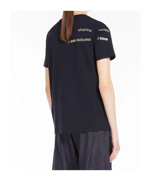 Max Mara Metallic Print Cotton T-shirt - Dark Blue