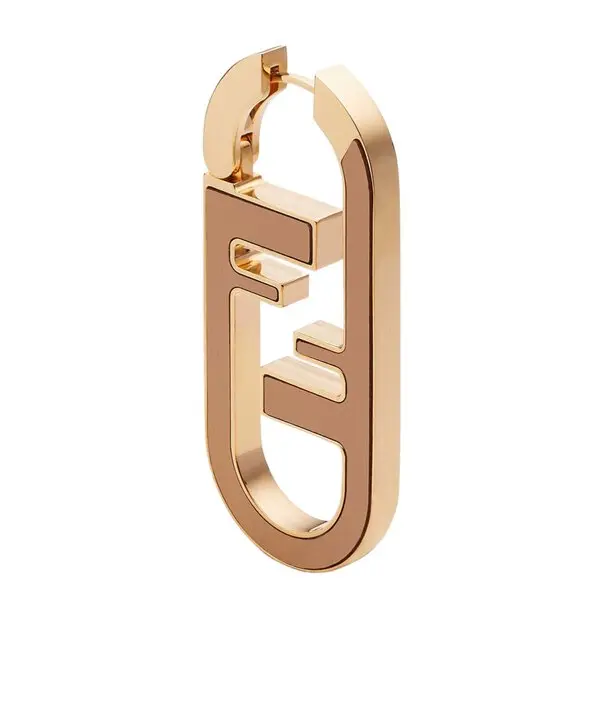 Fendi Gold-coloured Metal And Beige Leather O'lock Earring - Golden