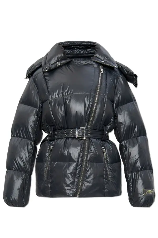 GANNI Hooded Puffer Jacket With Logo Detail
