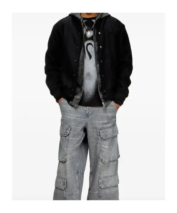DIESEL® Embroidered Logo Bomber Jacket - Black