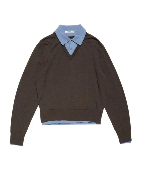 Acne Studios Layered Knit Jumper With Polo Collar