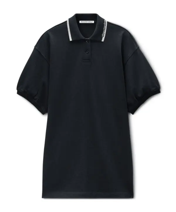 Alexander Wang Short-sleeved Polo Mini Dress With Blouson Sleeves - Black