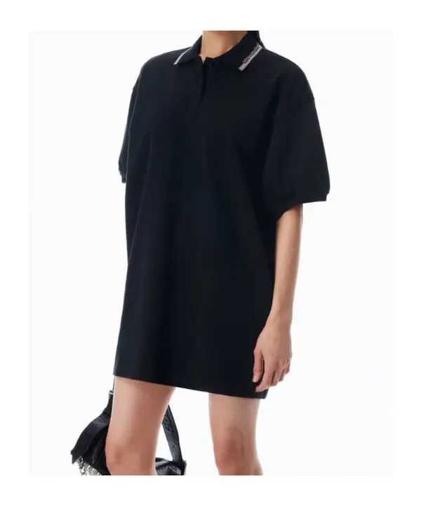 Alexander Wang Short-sleeved Polo Mini Dress With Blouson Sleeves - Black