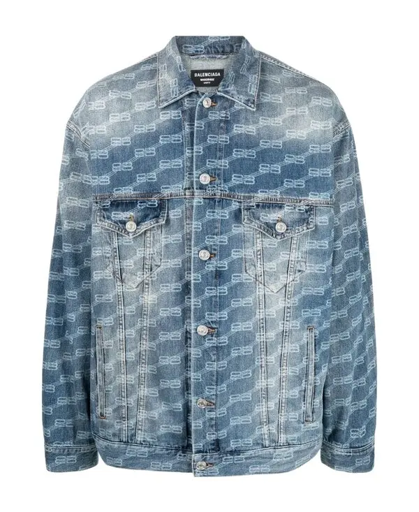 Balenciaga Bb Monogram Denim Jacket - Blue