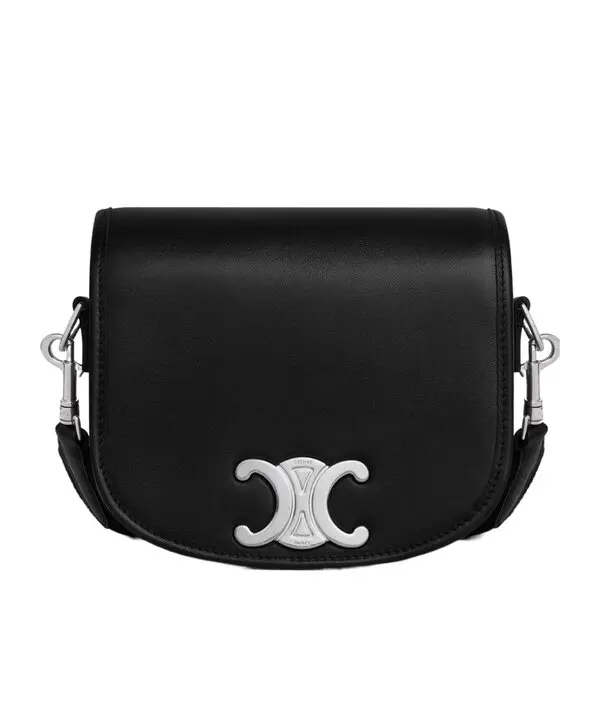 Celine Small Besace Strap Triomphe Bag In Calfskin - Black