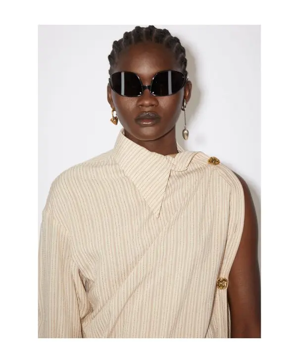 Acne Studios Asymmetrical Pinstriped One-shoulder Shirt Dress