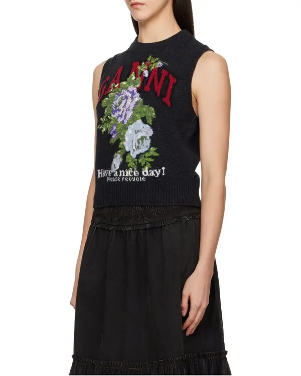 GANNI Wool Vest With Floral Motif