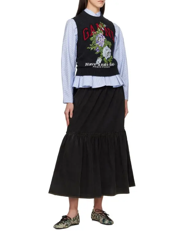 GANNI Wool Vest With Floral Motif