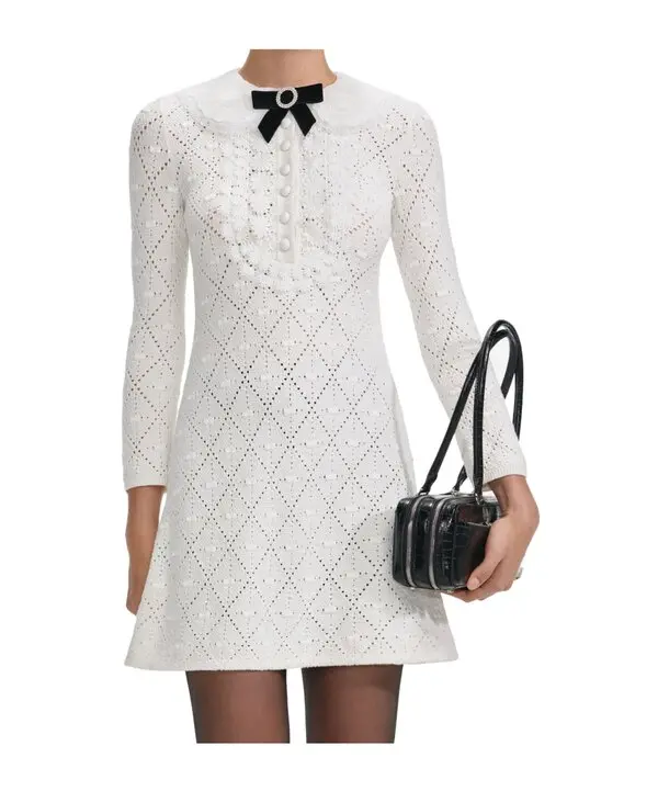 SELF-PORTRAIT Embellished Mini Dress With Bow Detail