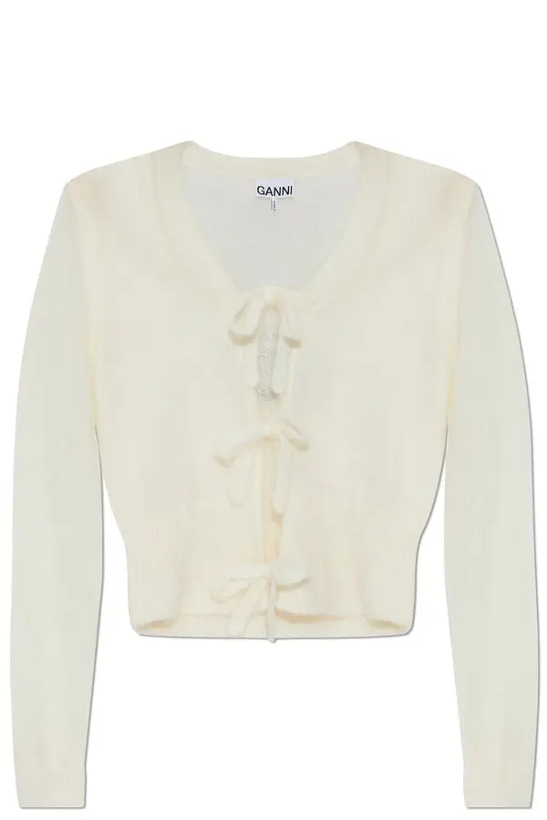 GANNI Mohair Cardigan With Lace And Logo Detail - White