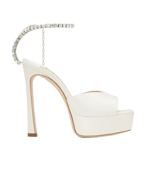 JIMMY CHOO Platform High Heel Sandals With Crystal Ankle Strap
