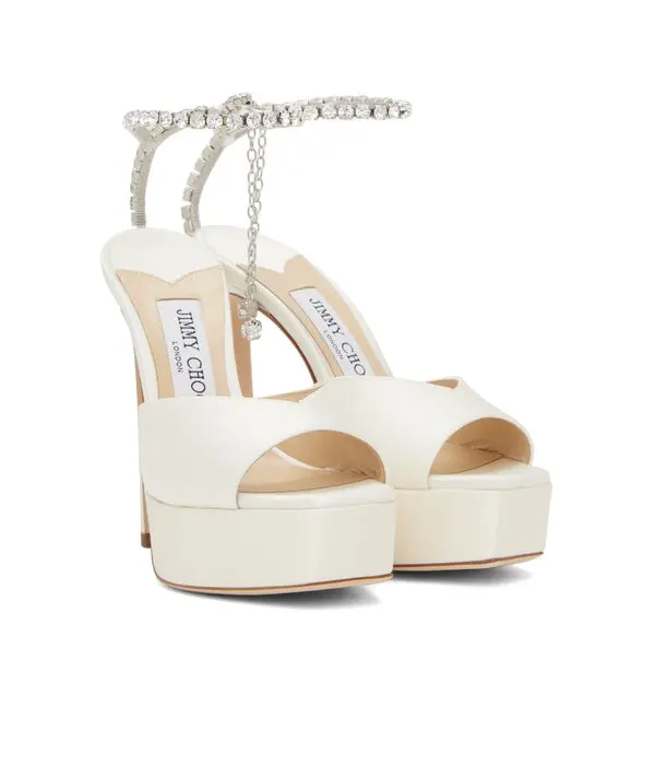 JIMMY CHOO Platform High Heel Sandals With Crystal Ankle Strap