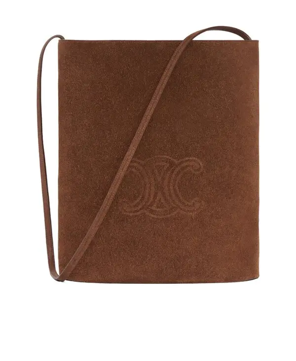 Celine Suede Calfskin Bucket Bag With Embossed Triomphe - Brown
