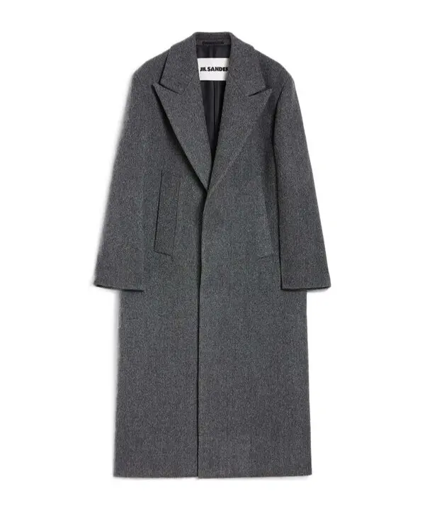 JIL SANDER Long Wool Gabardine Coat - Meteorite